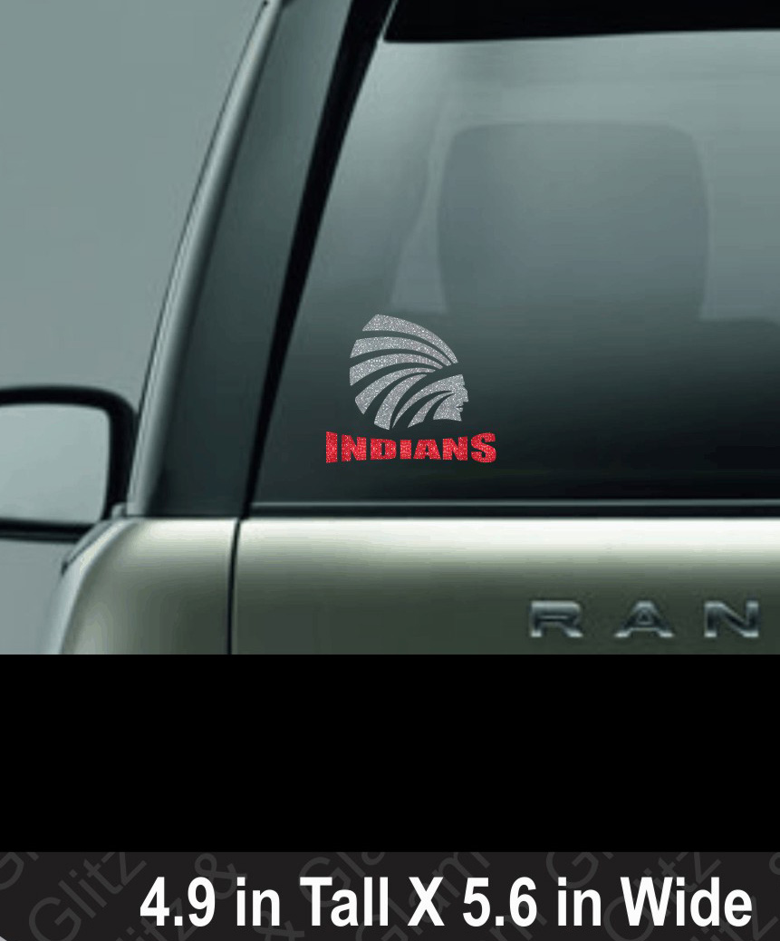 Decal in Silver and Red Glitter with Power Indian